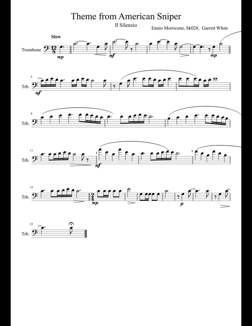 "American Sniper: The Funeral" sheet music for Trombone download free ...