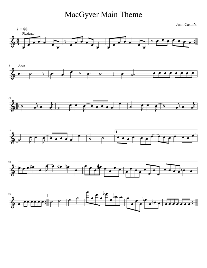 MacGyver Main Theme Sheet music for Violin | Download free in PDF or ...