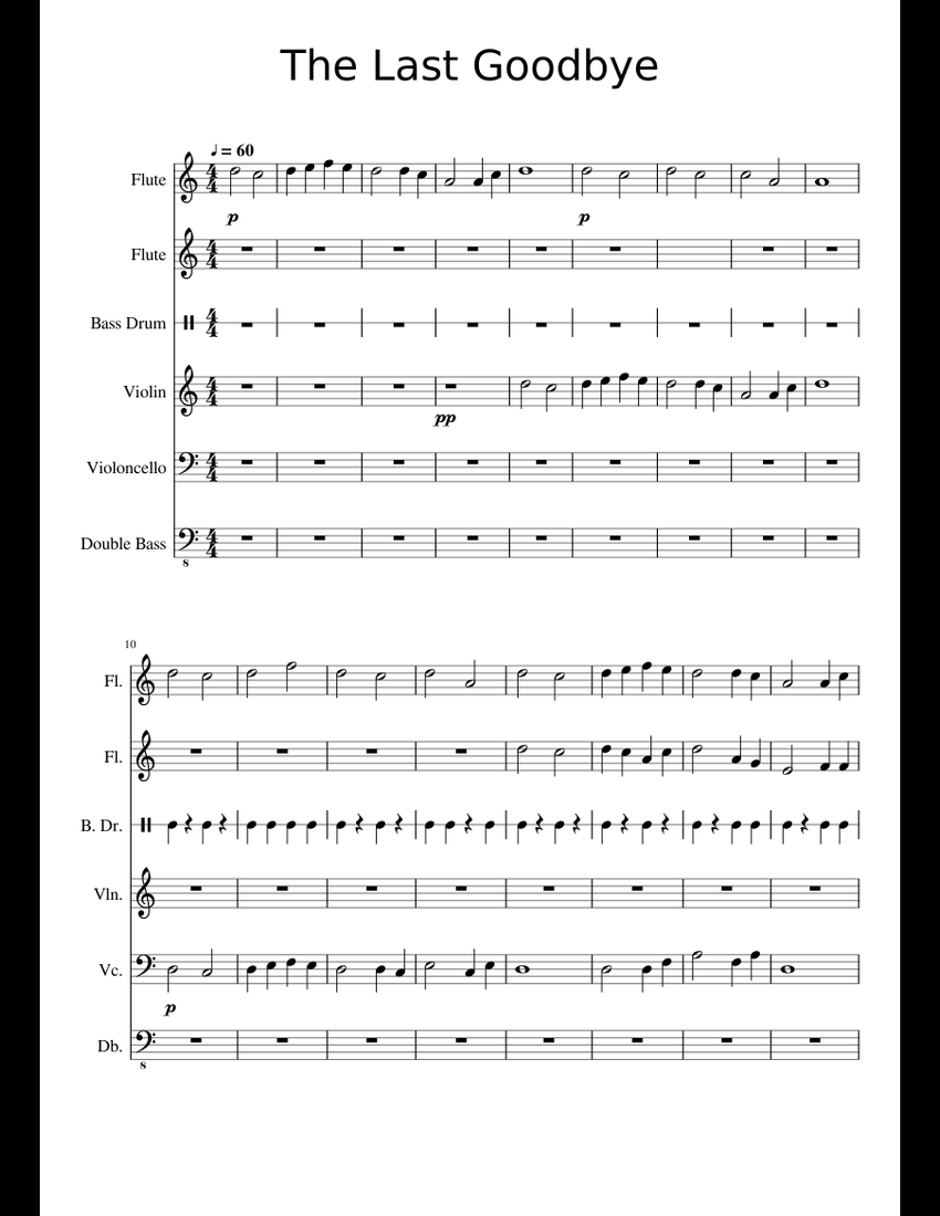 The Last Goodbye sheet music for Flute, Violin, Percussion, Cello ...