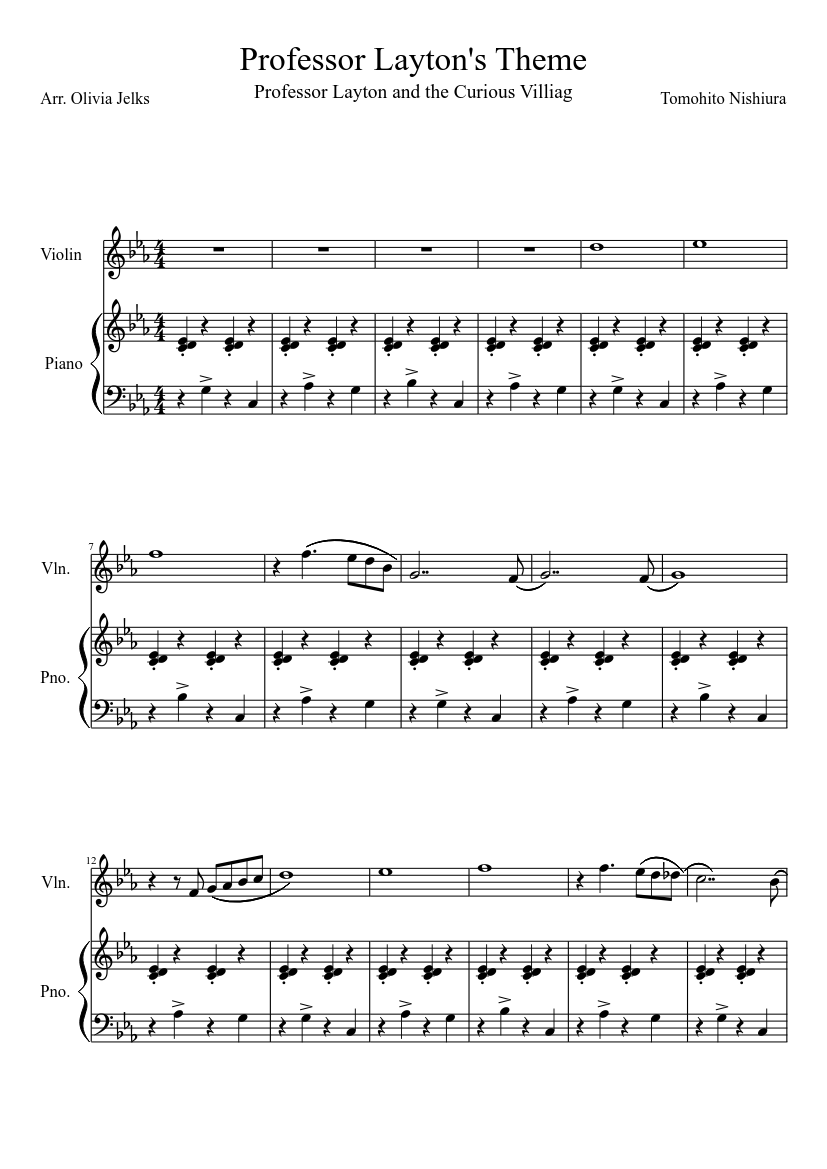 Professor Layton's Theme sheet music for Violin, Piano download free in ...