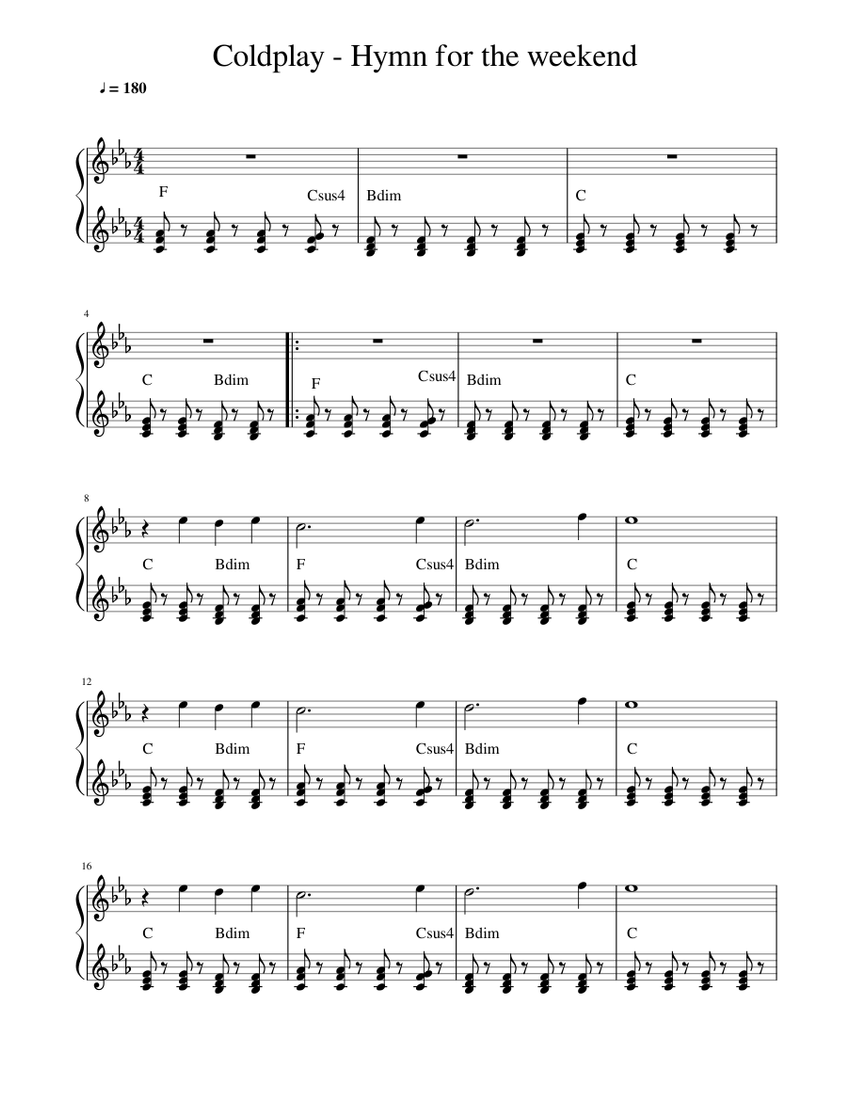 Coldplay - Hymn for the weekend Sheet music for Piano | Download free ...