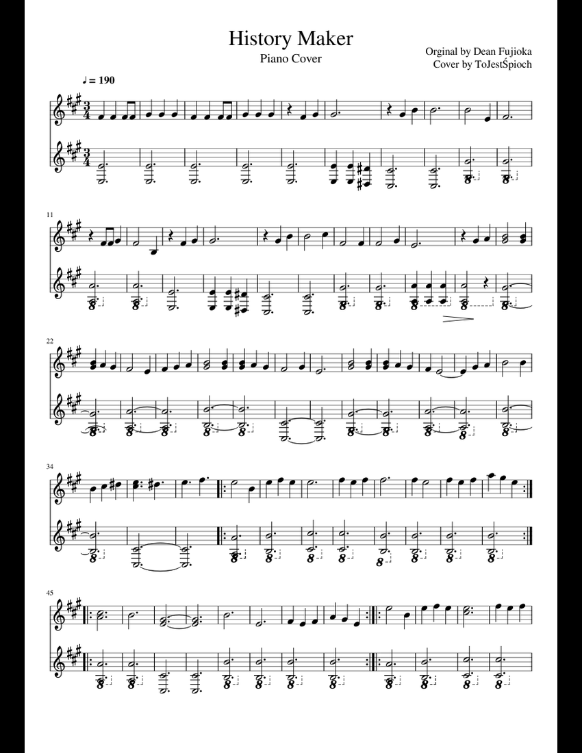 History Maker sheet music for Piano download free in PDF or MIDI