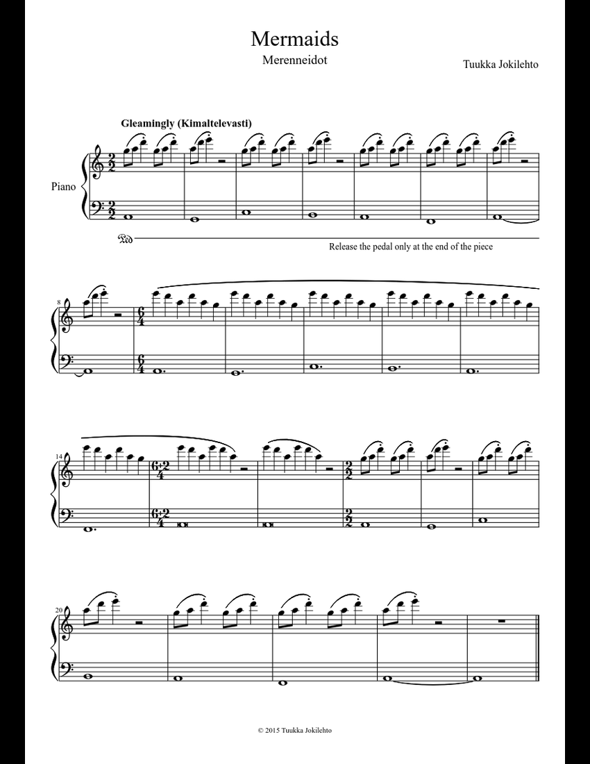 Mermaids (Merenneidot) sheet music for Piano download free in PDF or MIDI
