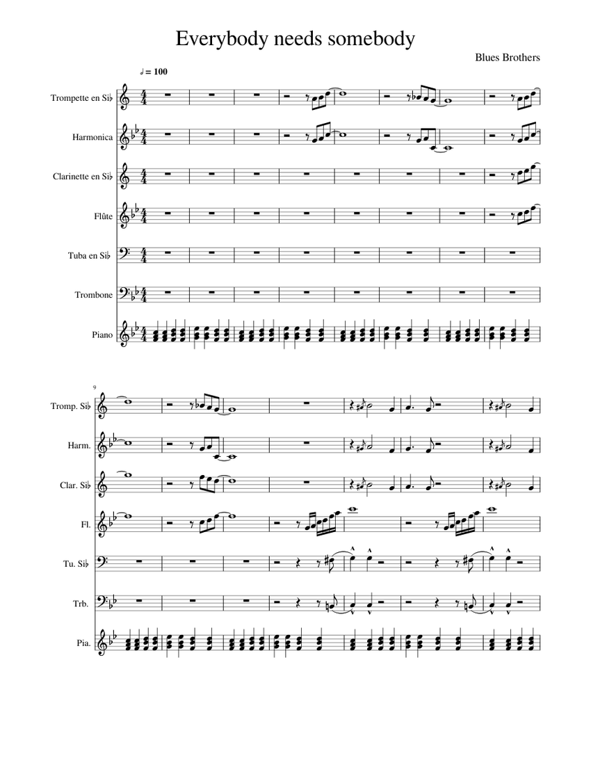 Everybody needs somebody Sheet music for Clarinet, Flute, Piano ...