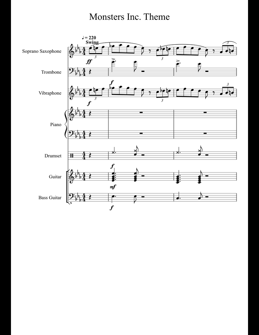 Monsters Inc. Opening Theme sheet music for Piano, Soprano Saxophone ...