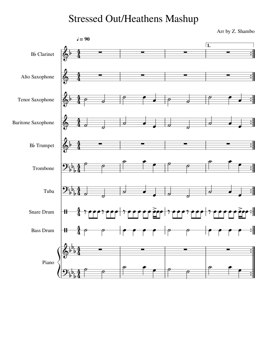 Stressed Out/Heathens Mashup Sheet music for Piano, Trumpet (In B Flat ...