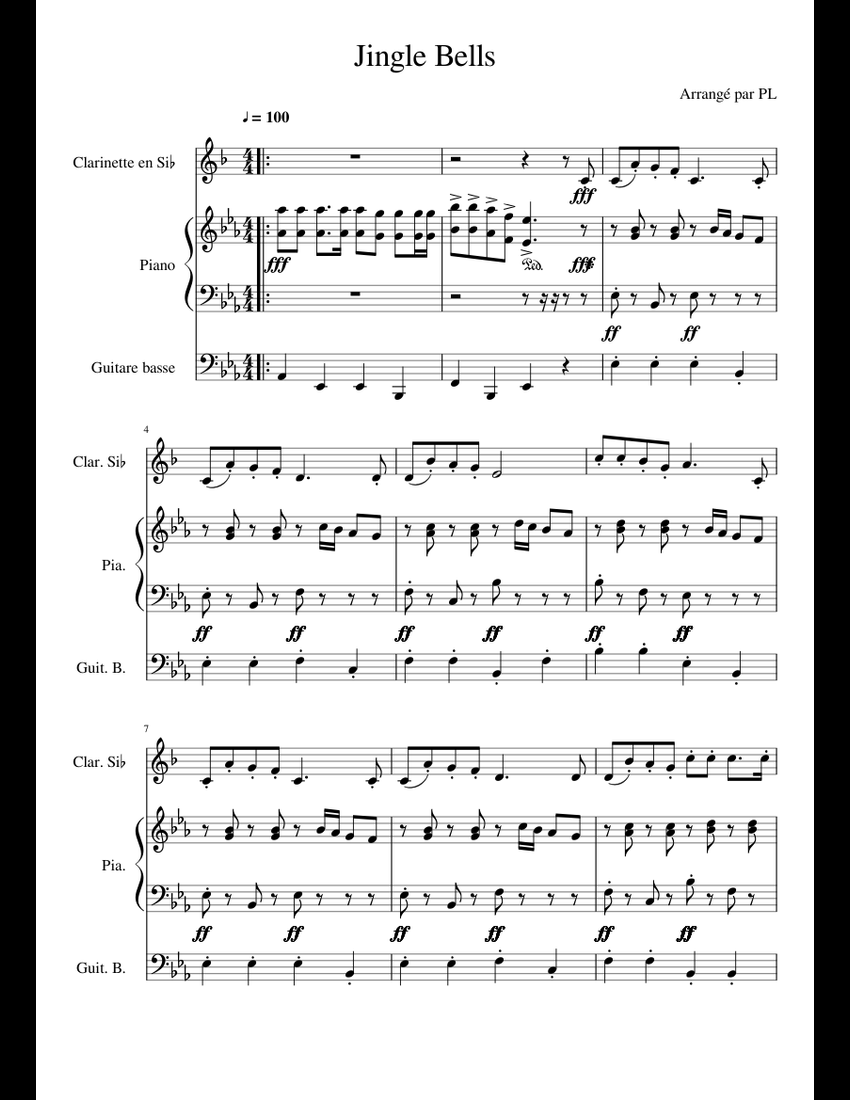 Jingle Bells for Trio sheet music download free in PDF or MIDI