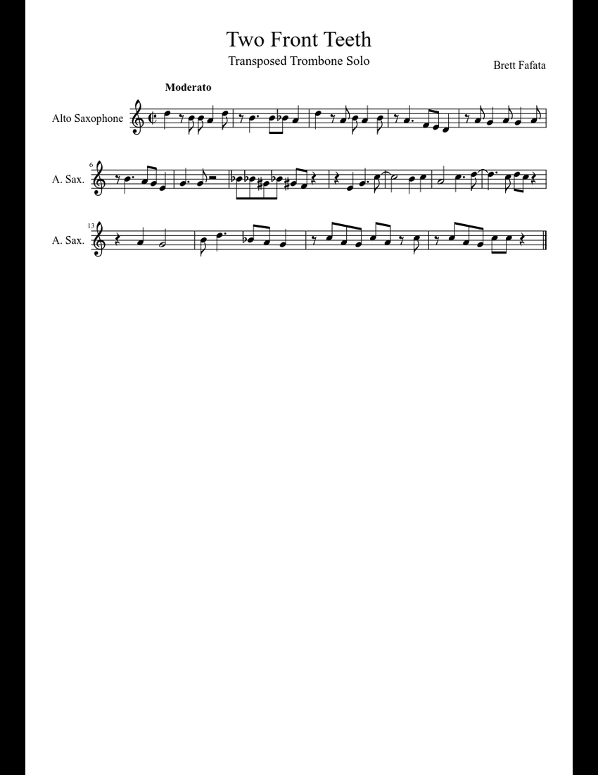 Two Front Teeth sheet music for Alto Saxophone download free in PDF or MIDI