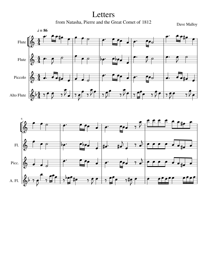 Letters Flute Quartet Sheet music for Flute, Piccolo | Download free in ...