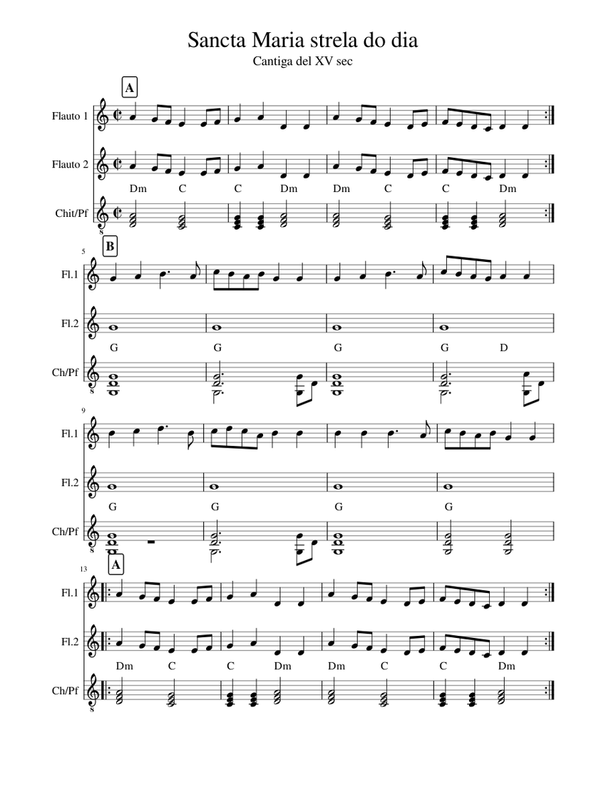 Sancta Maria strela do dia Sheet music for Guitar, Recorder (Mixed Trio ...