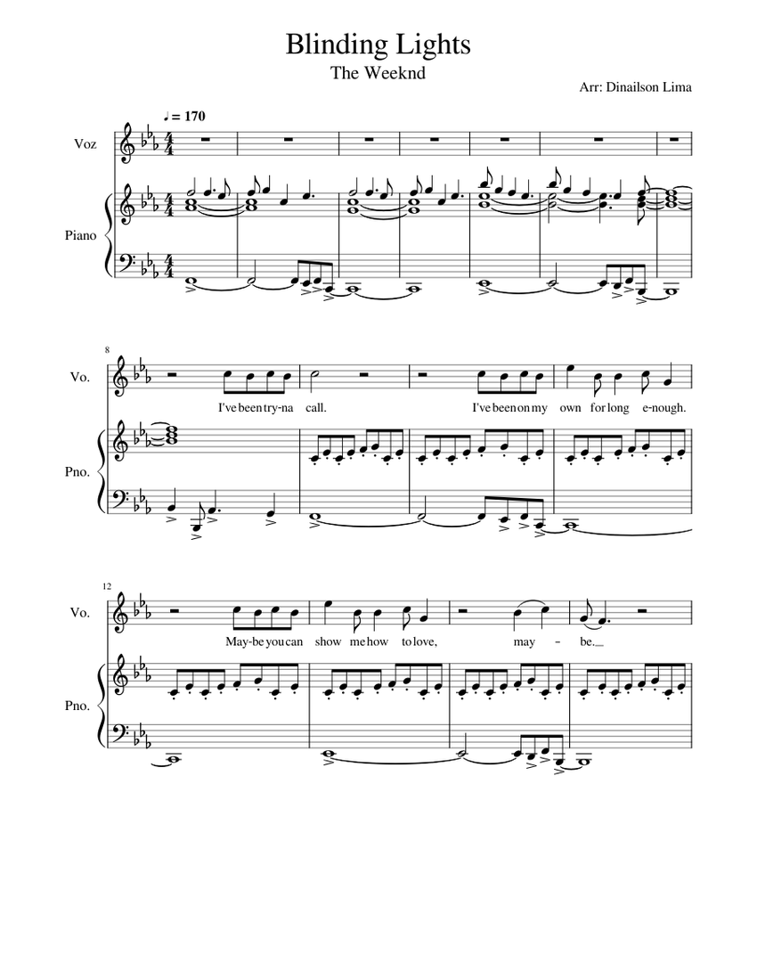 Blinding Lights - The Weeknd Sheet music for Piano, Vocals (Piano-Voice ...
