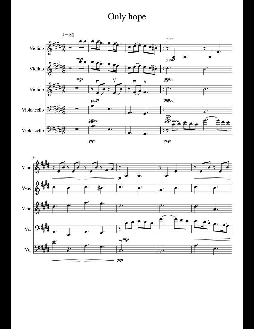 Only Hope sheet music for Violin, Cello download free in PDF or MIDI