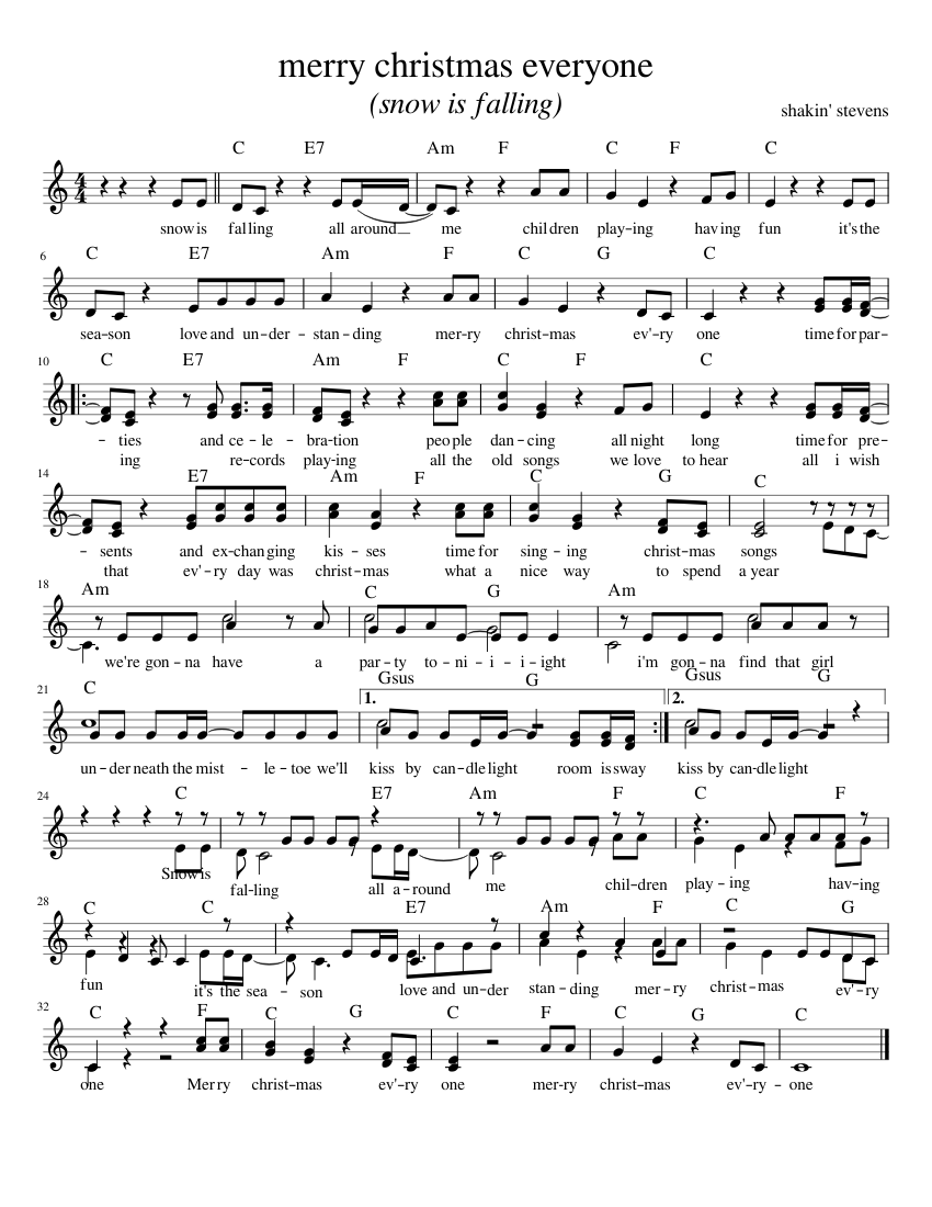 vocals for two voices - merry christmas everyone Sheet music for Piano ...