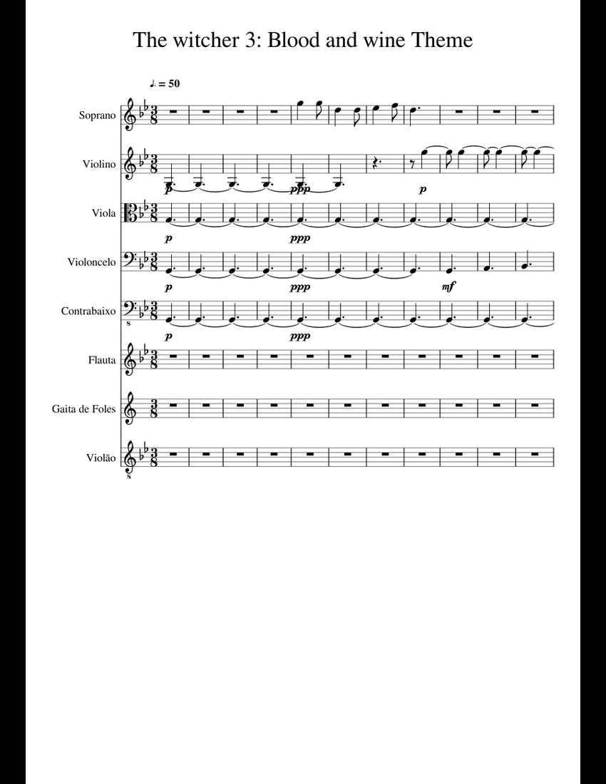 The witcher 3 Blood and Wine (UNFINISHED) sheet music for Violin, Flute ...