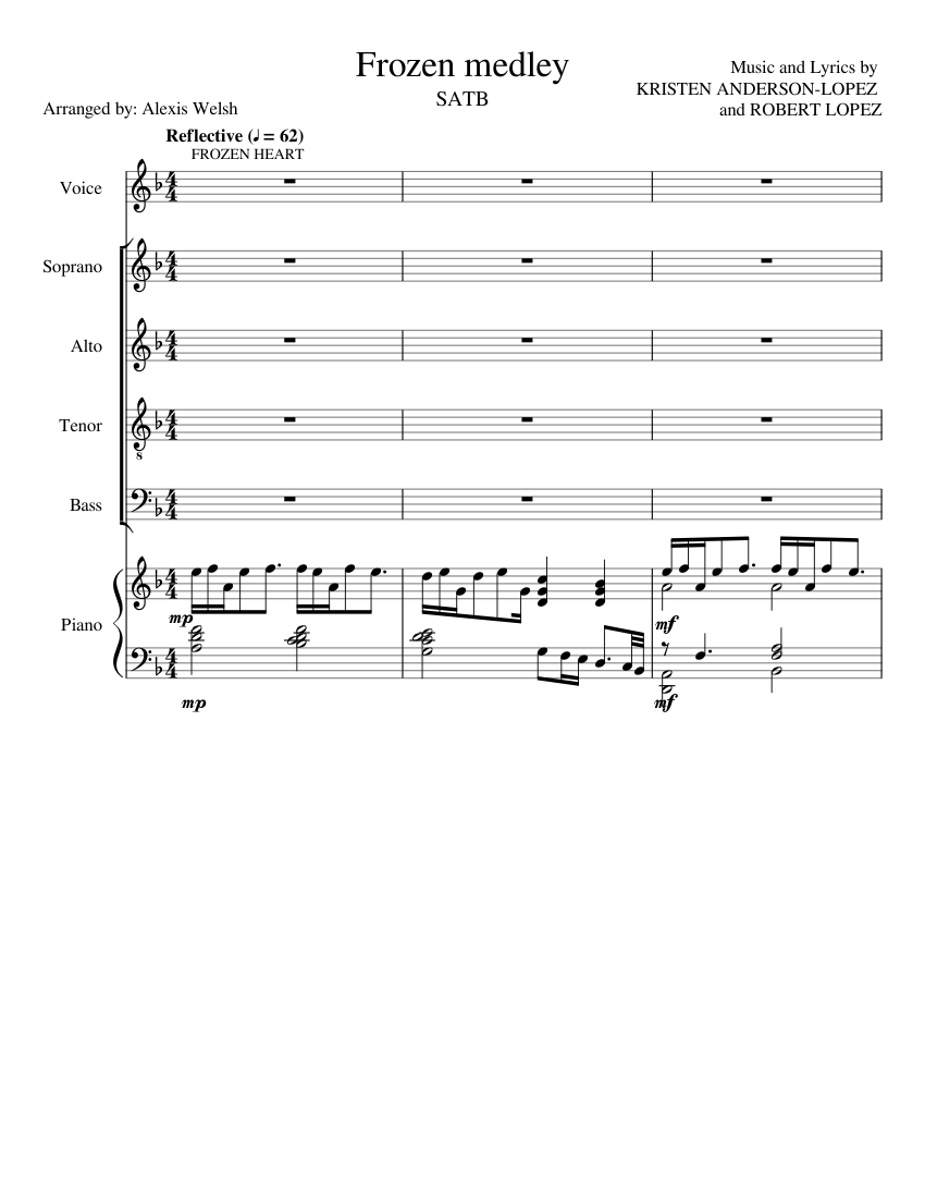Frozen medley sheet music for Piano, Voice download free in PDF or MIDI