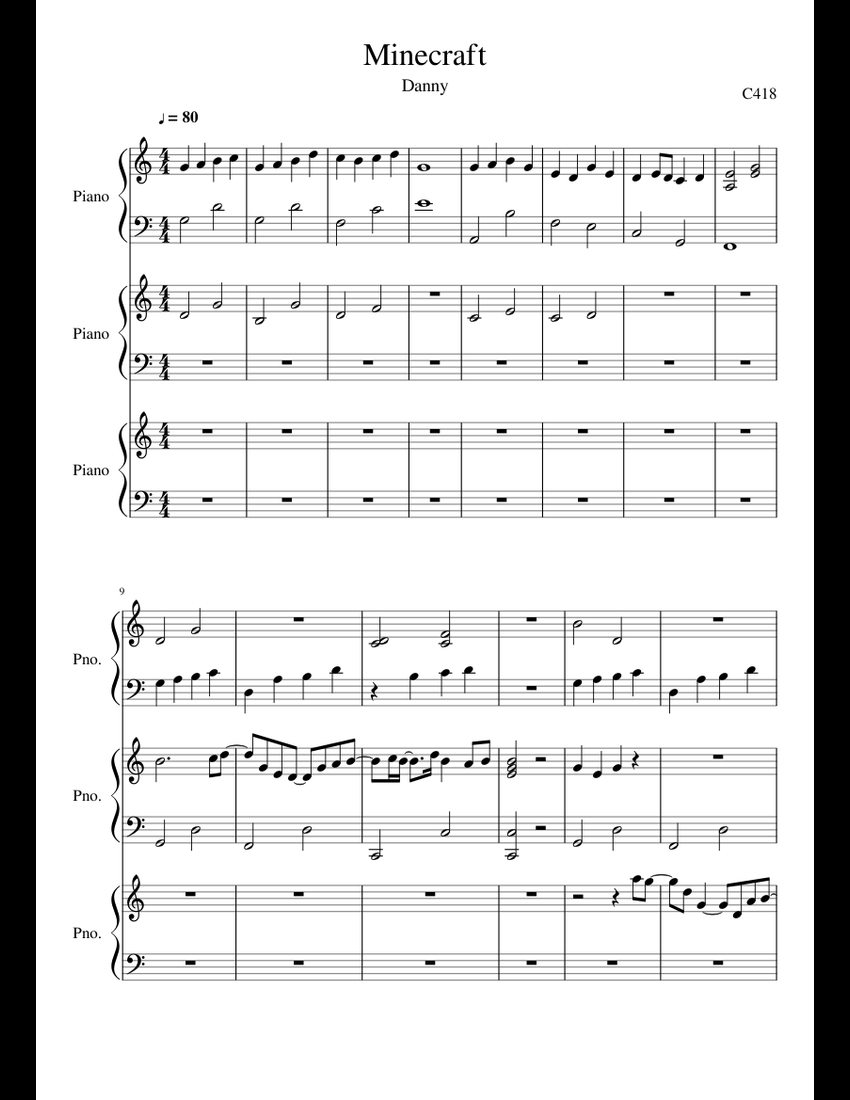 Minecraft (Danny) Created by C418 sheet music for Piano download free ...