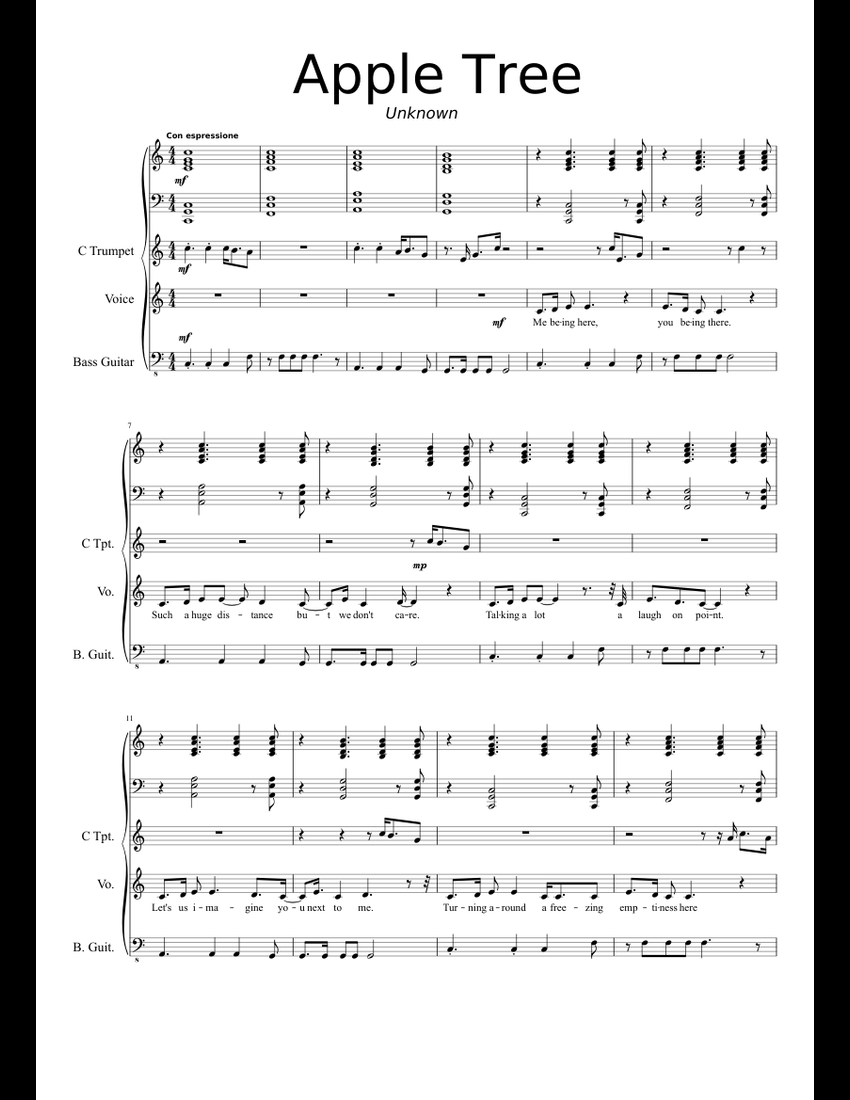 Apple Tree sheet music for Piano, Trumpet, Voice, Bass download free in ...