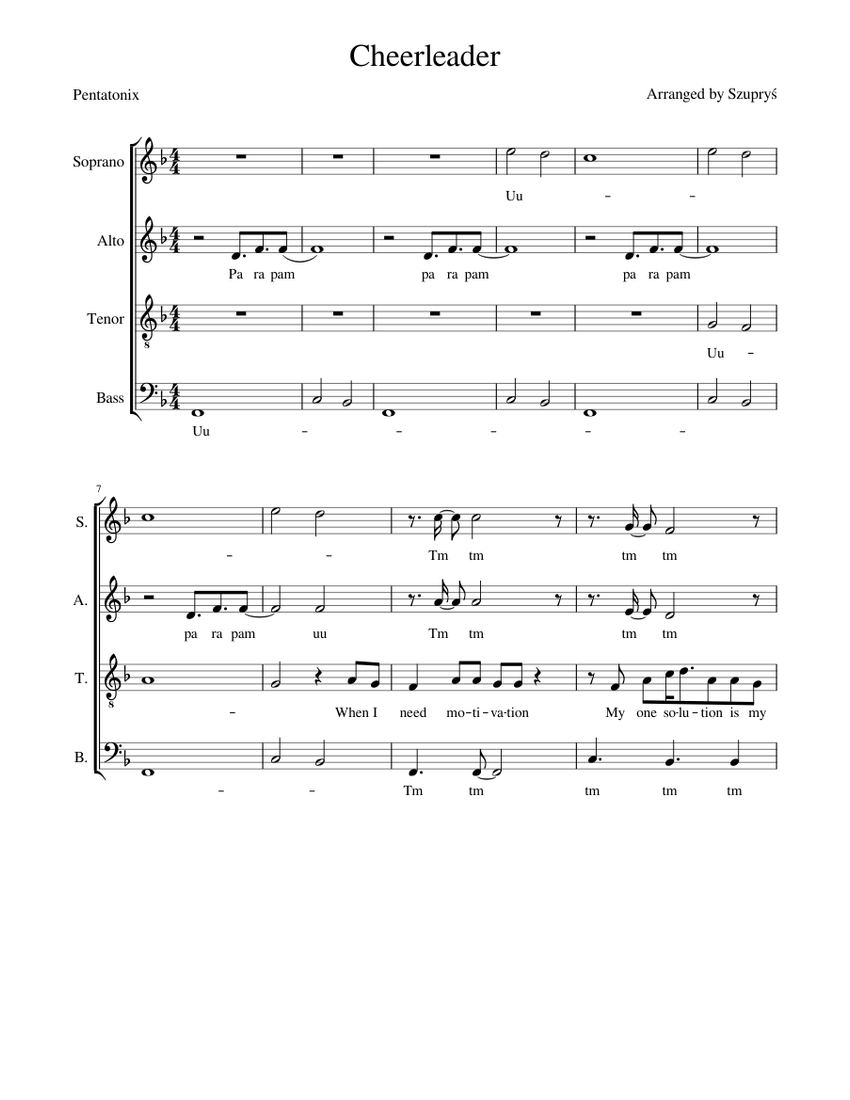 Cheerleader - Pentatonix Sheet music for Soprano, Tenor, Alto, Bass ...