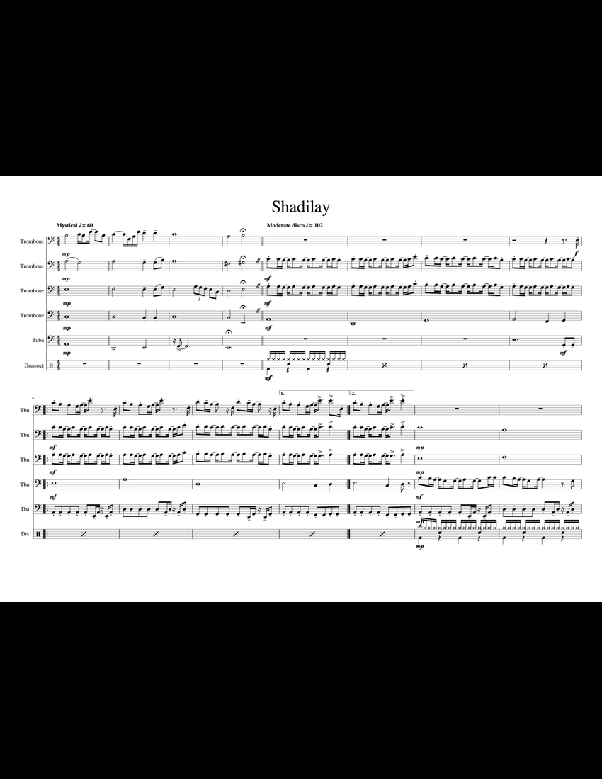 Shadilay sheet music for Trombone, Tuba, Percussion download free in ...