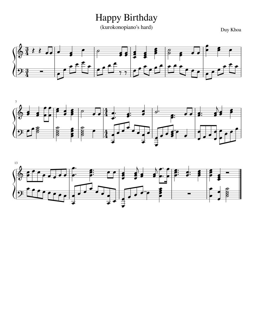 Happy Birthday sheet music for Piano download free in PDF or MIDI