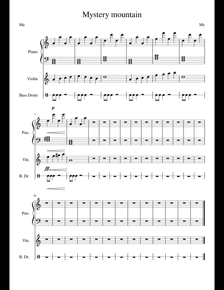 Mystery mountain sheet music for Piano, Violin, Percussion download ...
