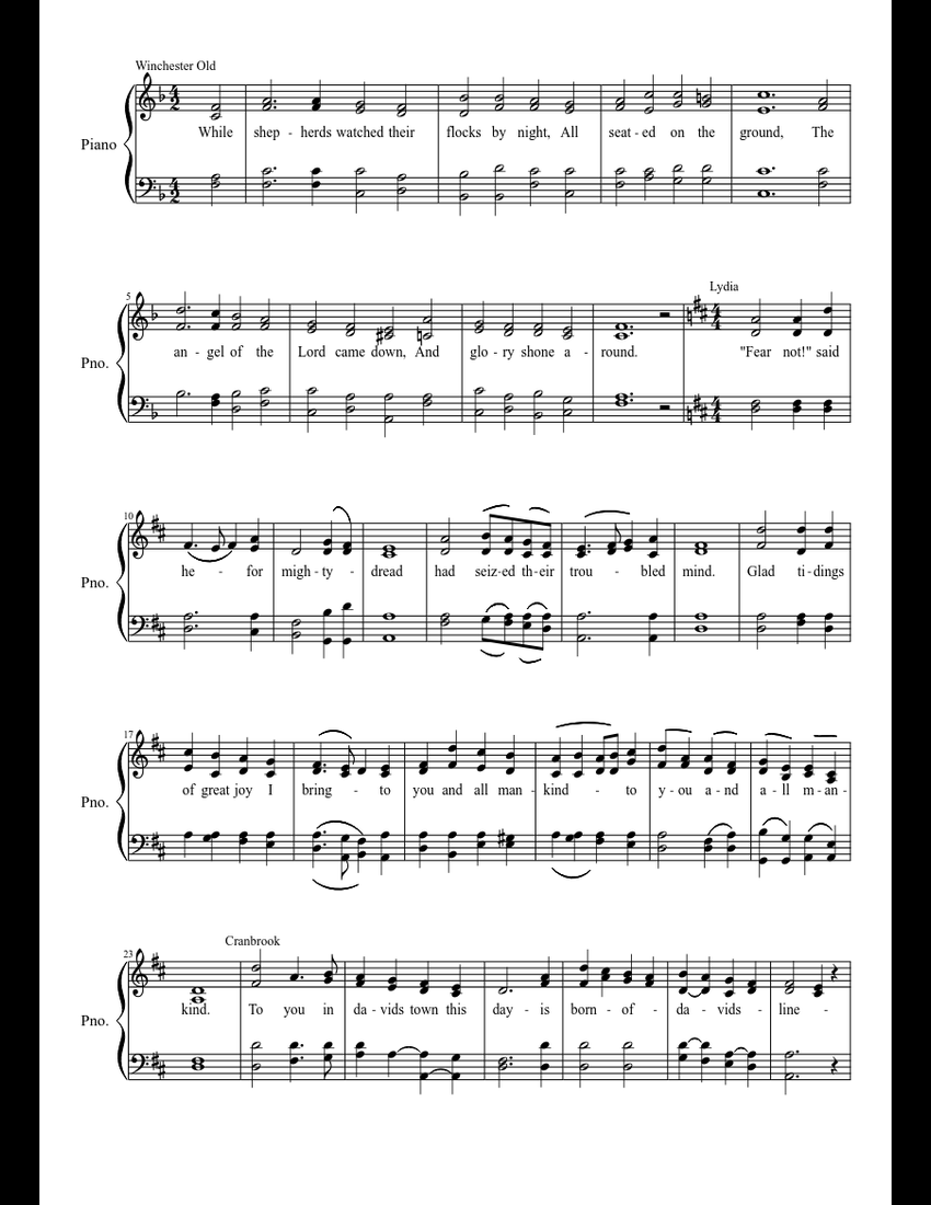 While Shepherds sheet music for Piano download free in PDF or MIDI