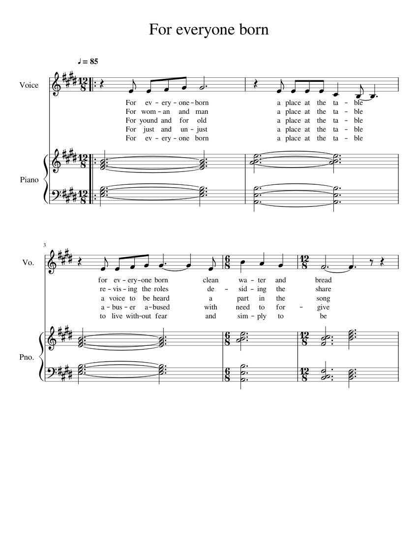 For everyone born Sheet music for Piano, Voice | Download free in PDF ...