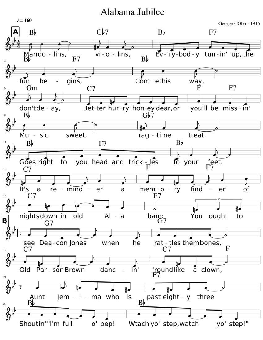 Alabama Jubilee Sheet music | Download free in PDF or MIDI | Musescore.com