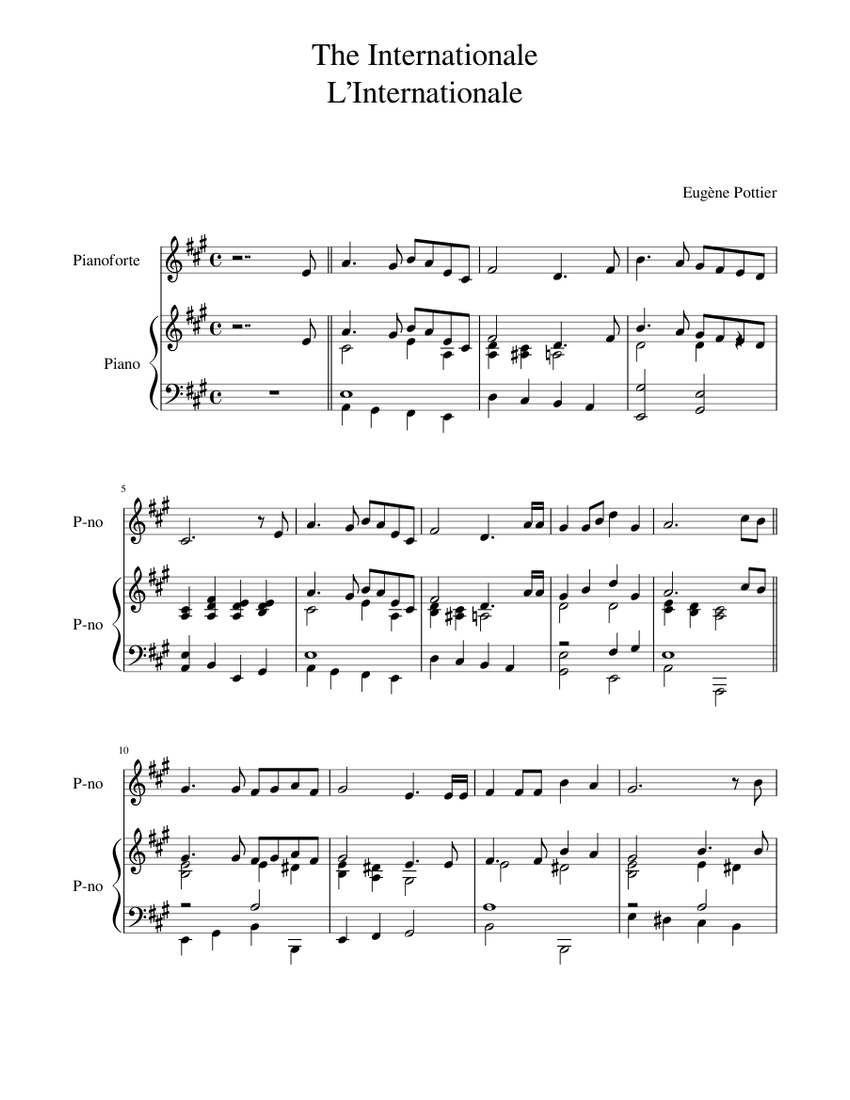 The Internationale L’Internationale Sheet music for Piano (Solo ...