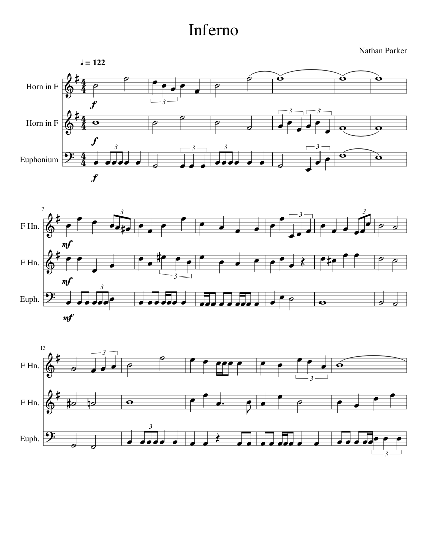 Inferno Sheet music for French Horn, Euphonium (Mixed Trio) | Musescore.com