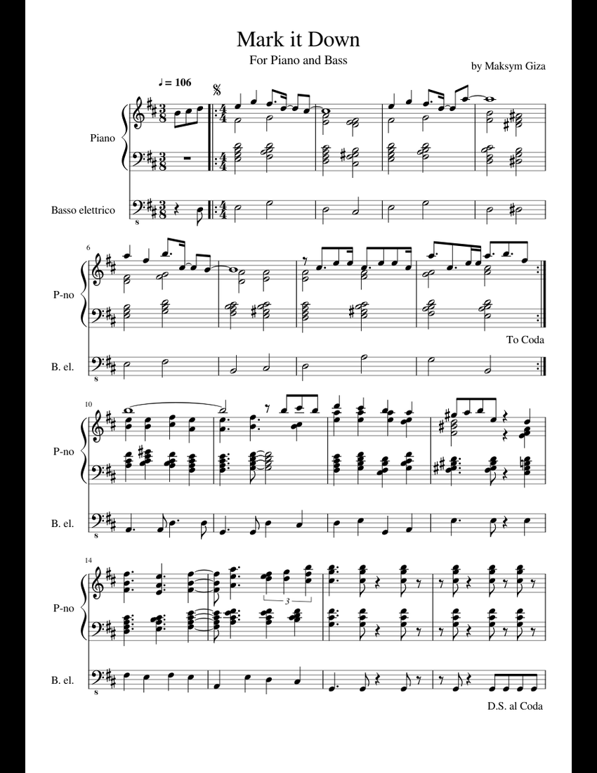 Mark it Down sheet music for Piano, Bass download free in PDF or MIDI