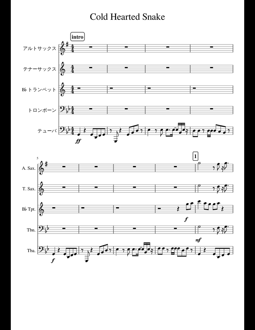 Cold Hearted ATTTS sheet music for Alto Saxophone, Tenor Saxophone ...