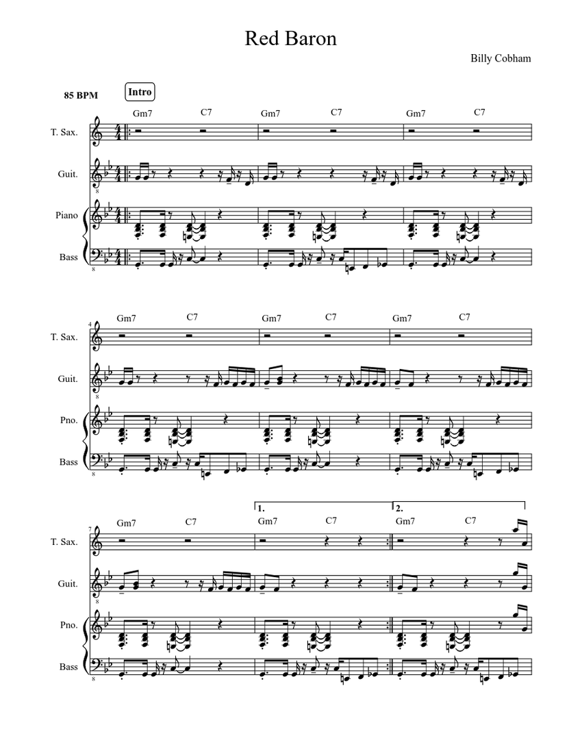 Red Baron Sheet music for Piano, Tenor Saxophone, Guitar, Bass ...