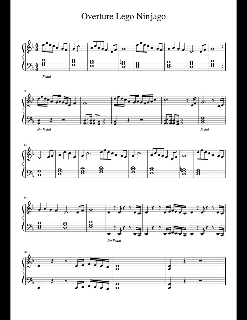 Overture Lego Ninjago sheet music for Piano download free in PDF or MIDI