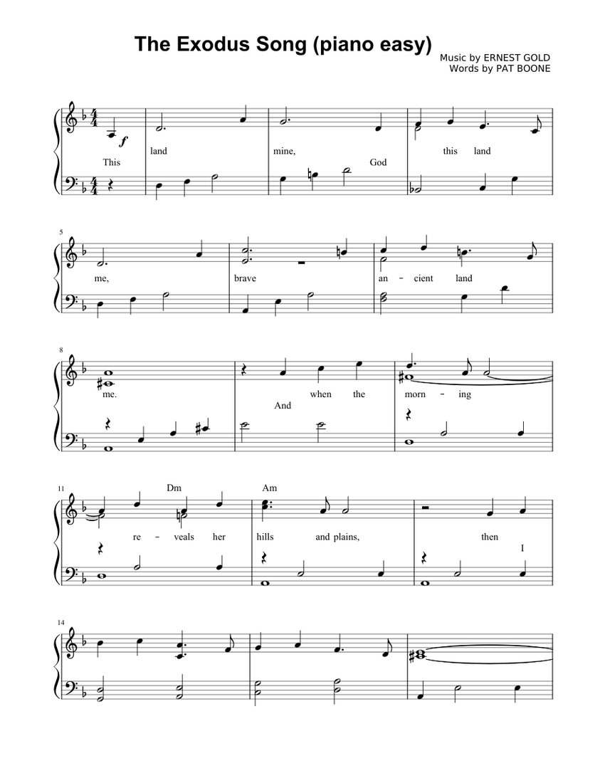 The Exodus Song - by Ernest Gold Sheet music for Piano (Solo ...