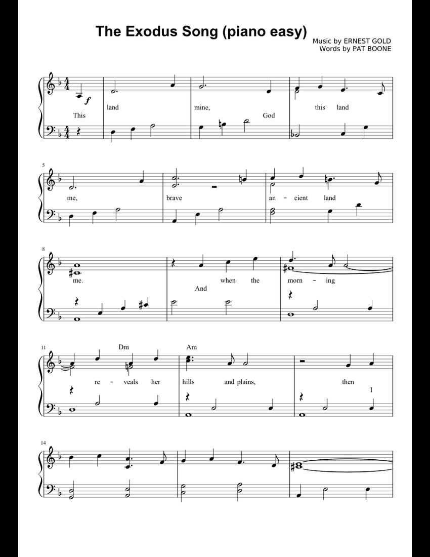 The Exodus Song - by Ernest Gold sheet music for Piano download free in ...