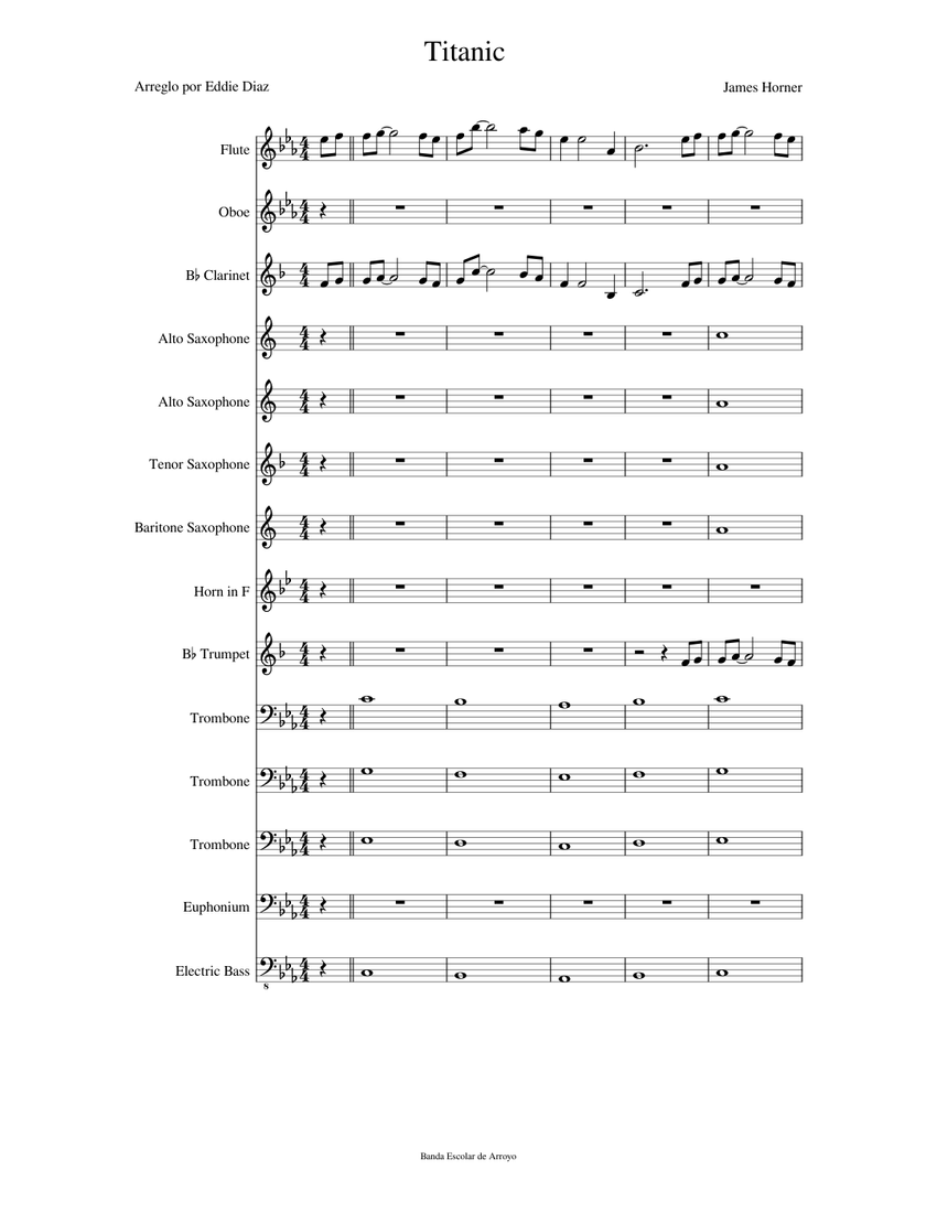 Titanic Sheet music for Flute, Clarinet, Oboe, Alto Saxophone ...