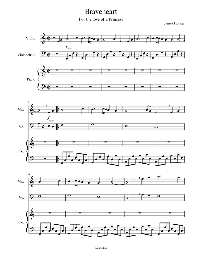 Braveheart vl vlc piano Sheet music for Violin, Piano, Cello | Download ...