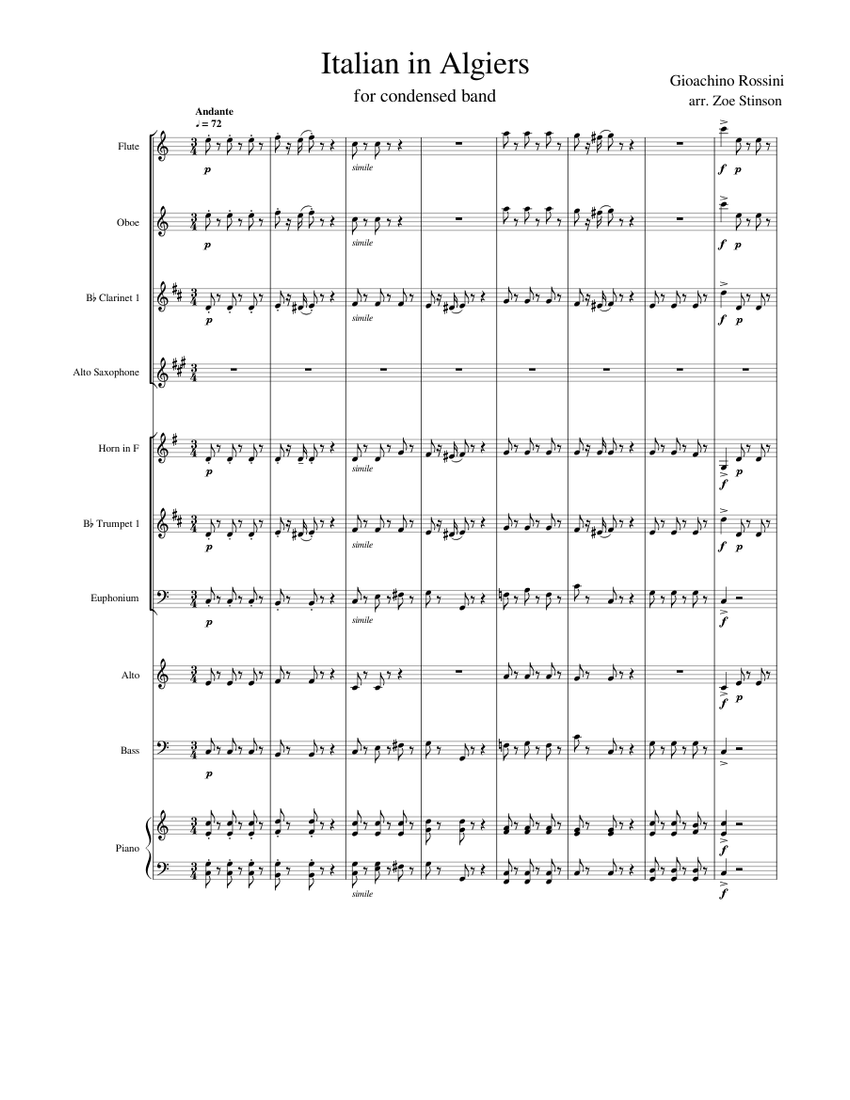 Italian_in_Algiers Sheet music for Flute, Clarinet, Piano, Oboe ...