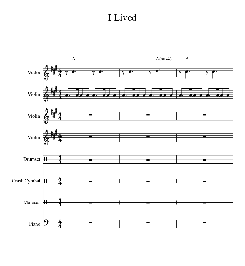 I Lived - One Republic sheet music for Violin, Piano, Percussion ...