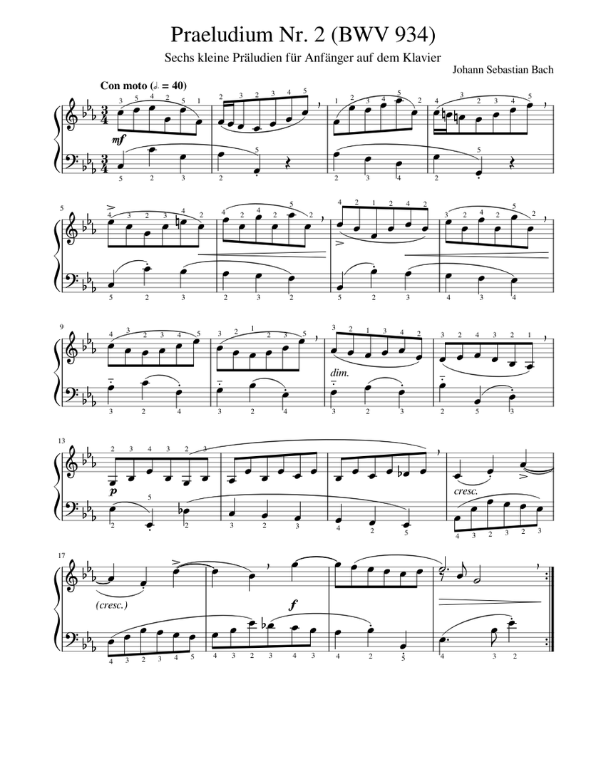J.S. Bach. Praeludium Nr. 2 (BWV 934) sheet music for Accordion download free in PDF or MIDI