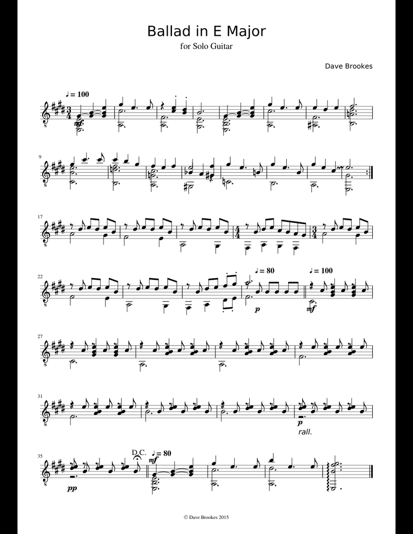 Ballad in E Major sheet music for Guitar download free in PDF or MIDI