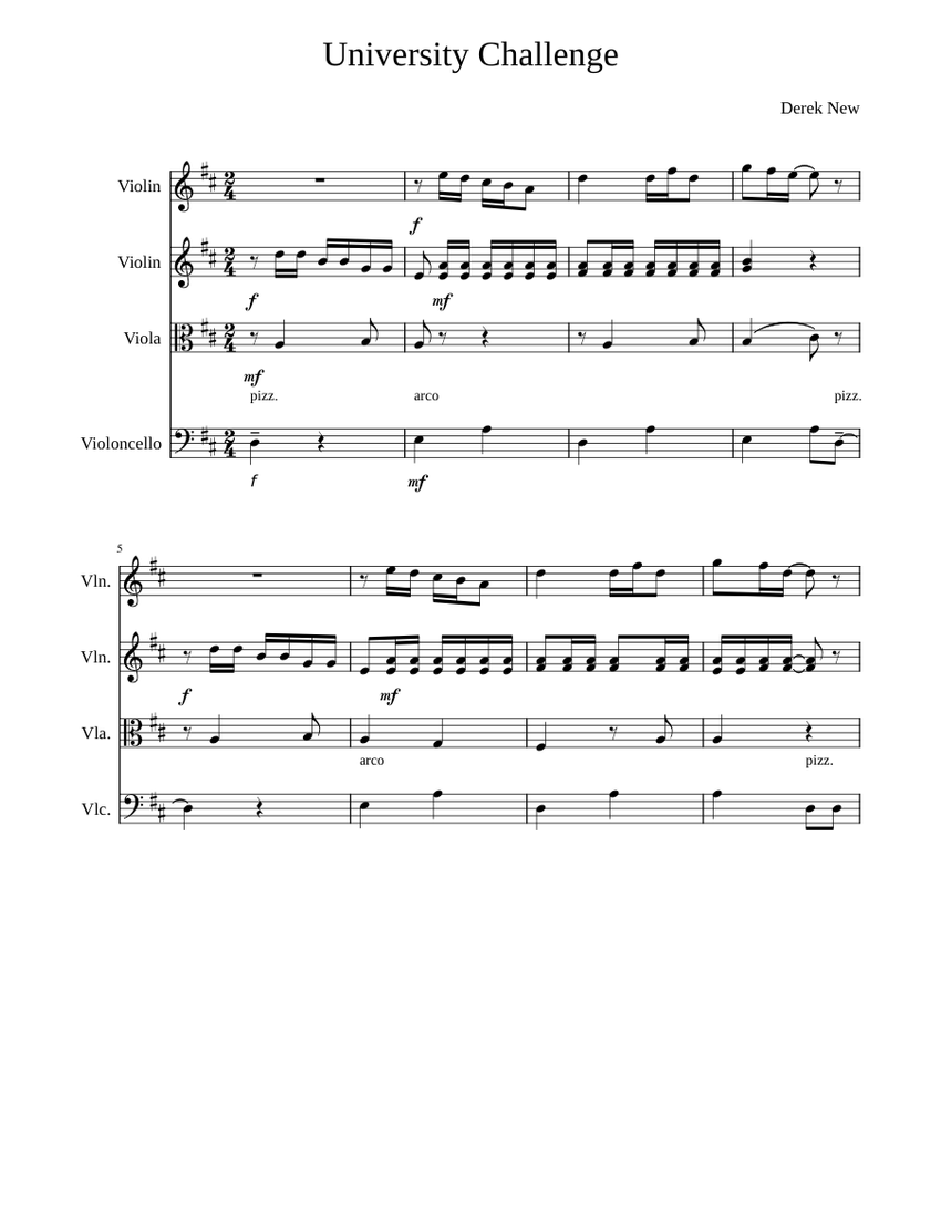 University Challenge TV theme for string quartet sheet music for Violin ...