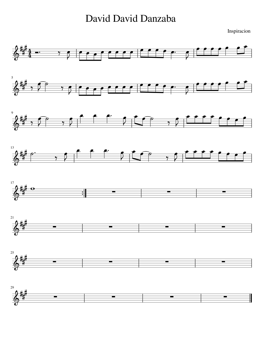 David David Danzaba Sheet music for Alto Saxophone | Download free in PDF or MIDI | Musescore.com