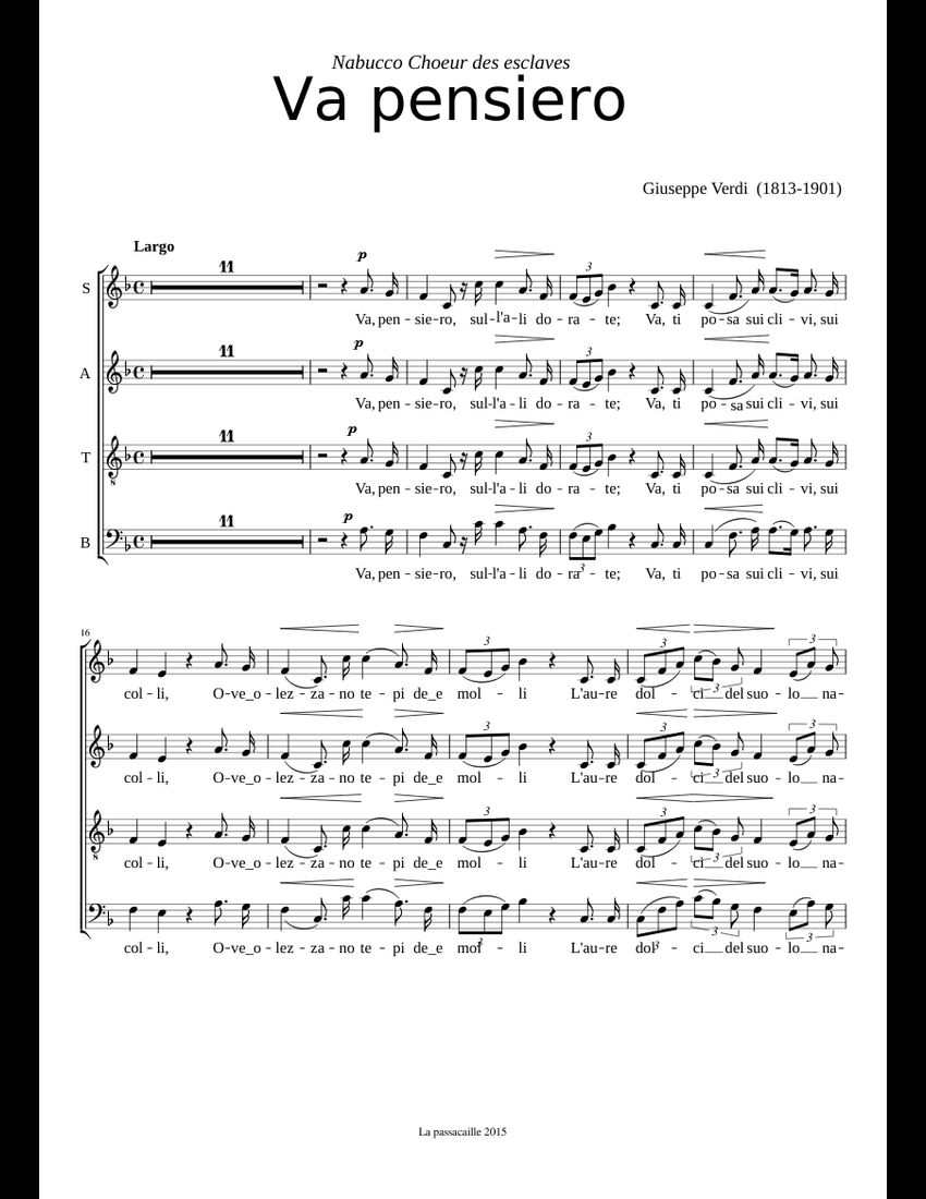 Va pensiero 10072017 sheet music for Flute, Clarinet, Oboe, Trumpet ...