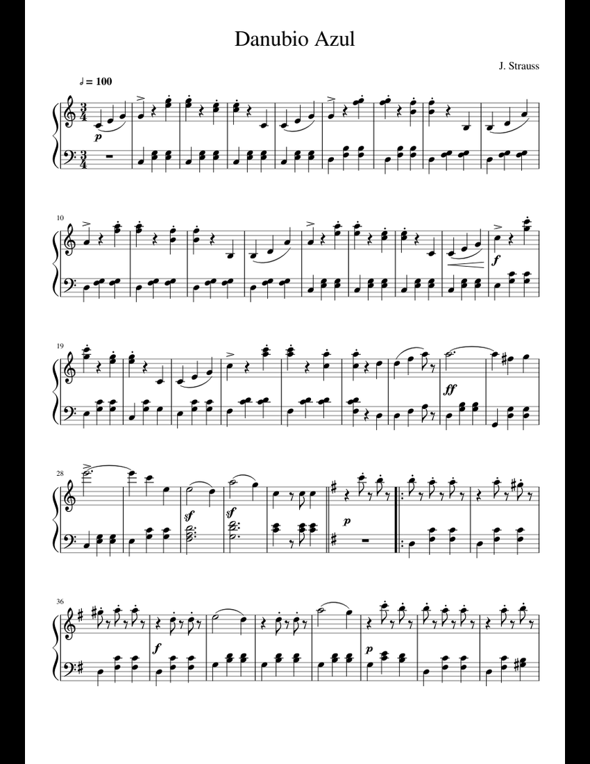 Danubio azul/Blue Danube sheet music for Piano download free in PDF or MIDI