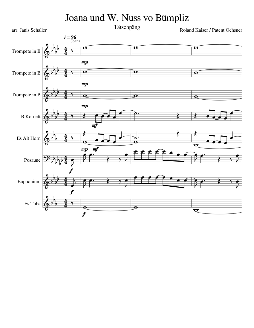 Joana und W Nuss vo Buempliz Partitur sheet music for Trumpet, French ...