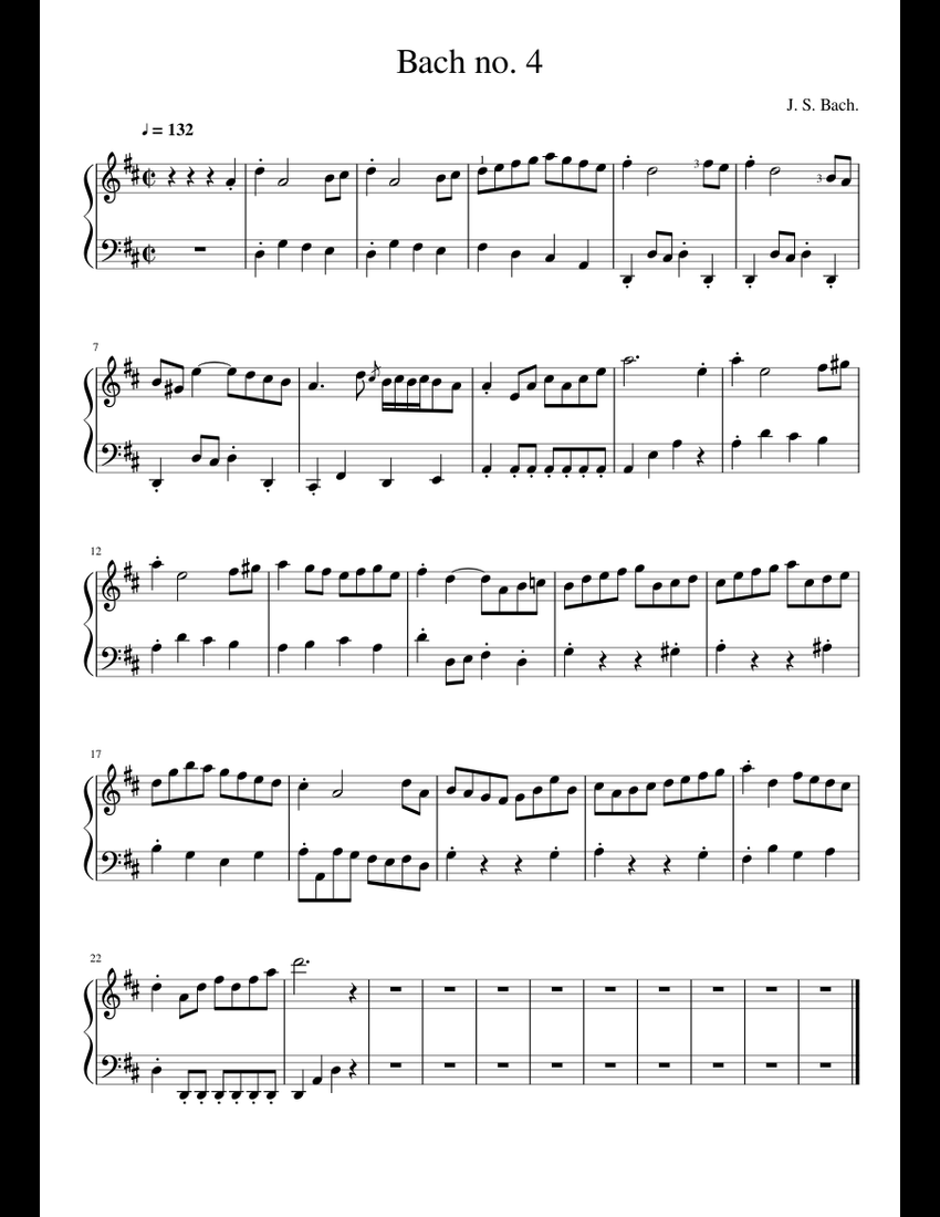 Bach no. 4 sheet music for Piano download free in PDF or MIDI
