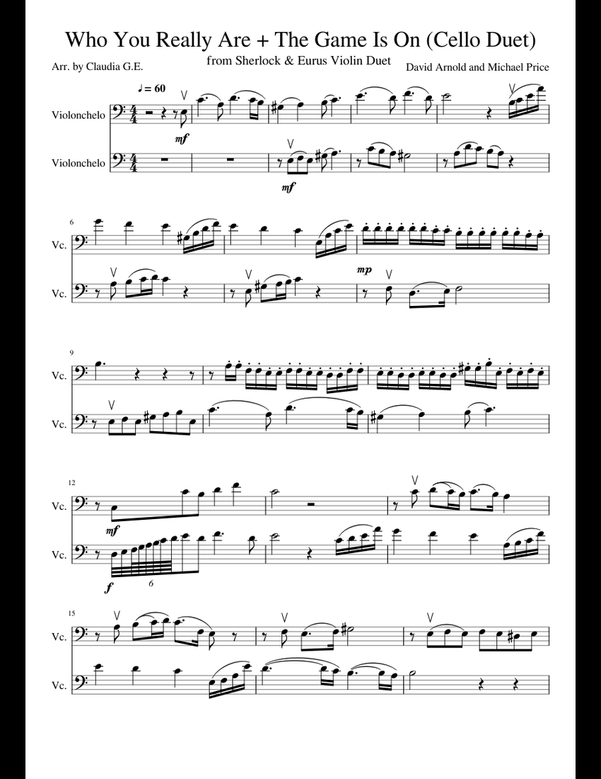 Who You Really Are & The Game Is On (Cello Duet) sheet music for Cello ...