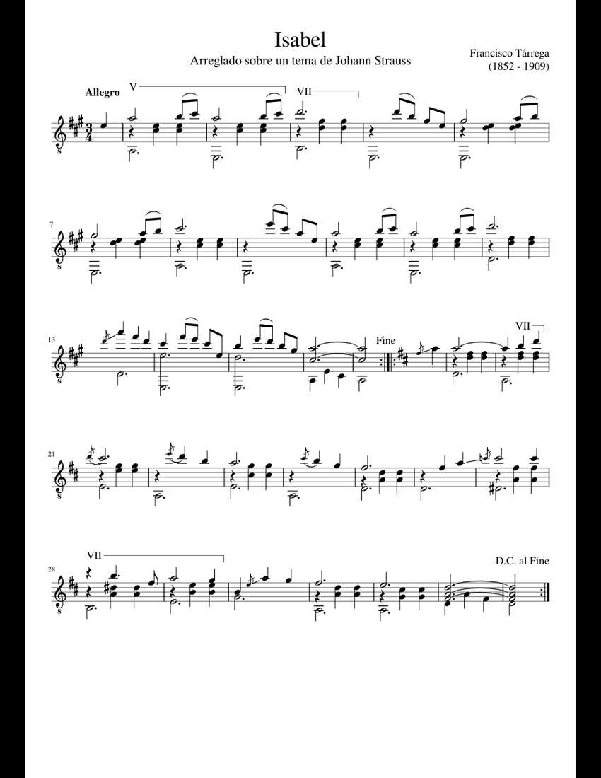 Francisco Tárrega - Isabel sheet music for Guitar download free in PDF ...